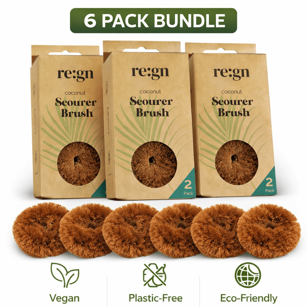 6x Round Natural Coconut Fibre Scourers for Everyday Cleaning | REGN