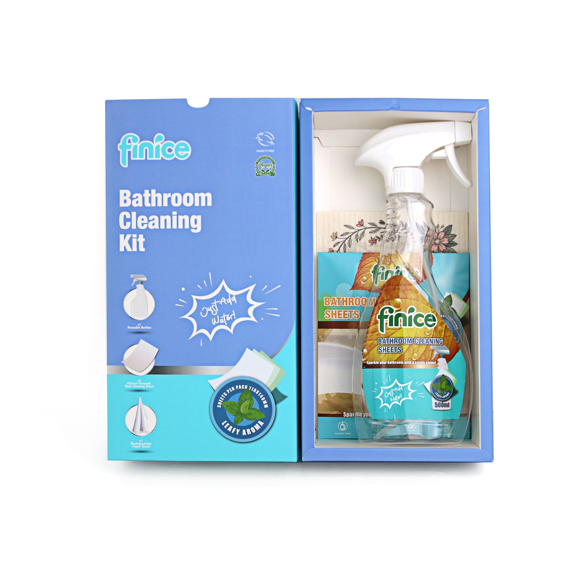 Finice Bathroom Cleaning Kit – Reusable Bottle & Leafy Aroma Cleaning ...