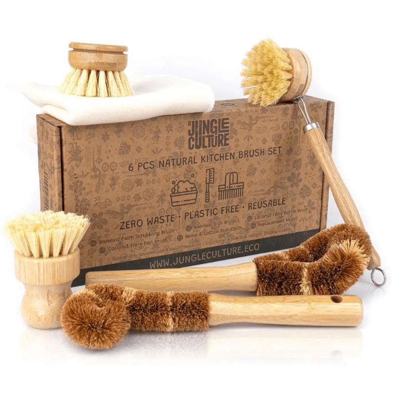 6-Piece Plastic-Free Dish Scrubbing Brush Set | Eco-Friendly & Vegan S ...